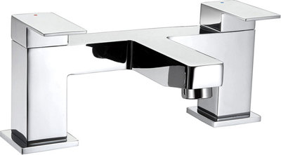 Cascade Edge Square Chrome Double Lever Bath Filler Mixer Tap +Brass Fix