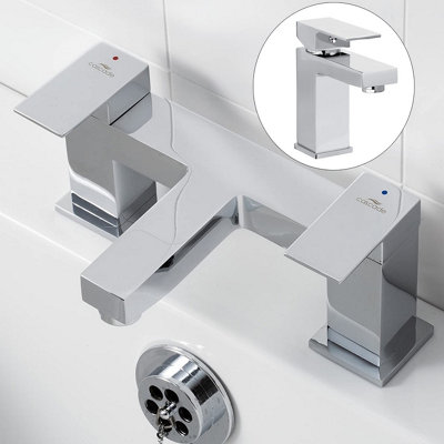 Cascade Edge Square Chrome Lever Basin Mixer Tap & Bath Filler Mixer Tap