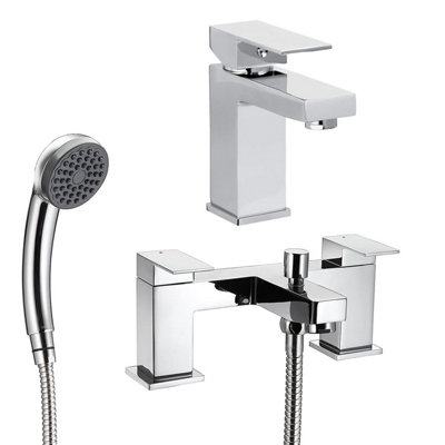 Cascade Edge Square Chrome Lever Basin Mixer Tap & Bath Shower Mixer Tap