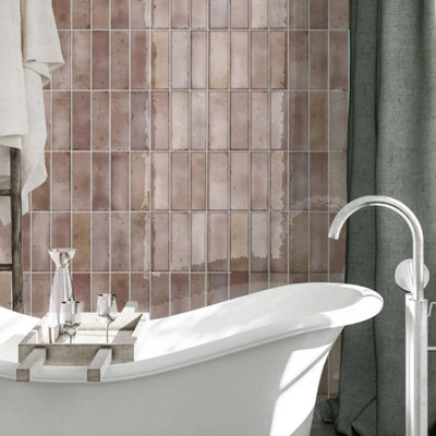 Cascadia Pink Metro Brick Effect Ceramic Gloss Tile