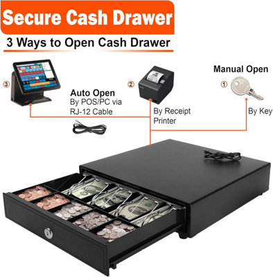 Cash Drawer for POS Systems, Heavy-Duty Metal Cash till with Key Lock ...