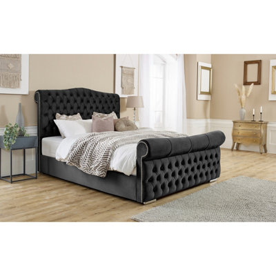 Casonova Plush Bed Frame With Chesterfield Headboard - Black | DIY at B&Q
