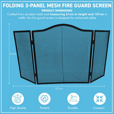 Cast Iron 3 Panel Folding Mesh Fire Guard 96 x 60.5 cm Durable Rust ...