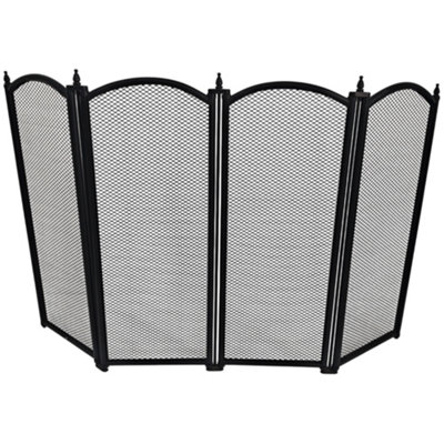 Cast Iron 4 Panel Folding Mesh Fire Guard 85 x 53 cm Durable Rust ...
