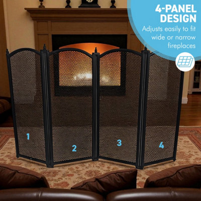 Cast Iron 4 Panel Folding Mesh Fire Guard 85 x 53 cm Durable Rust ...