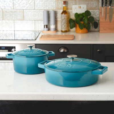 Cast Iron Casserole Set of 2 20cm & 28cm / 2.8L & 4.3L Dishes Oven ...