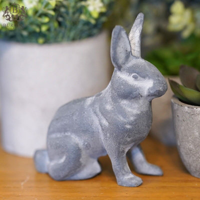Cast Iron Rabbit Lead Finish Metal Hare Statue Animal Grey Home Garden ...