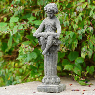 Cast Iron Reading Cherub Antique Style Verdigris Home Garden Ornament ...