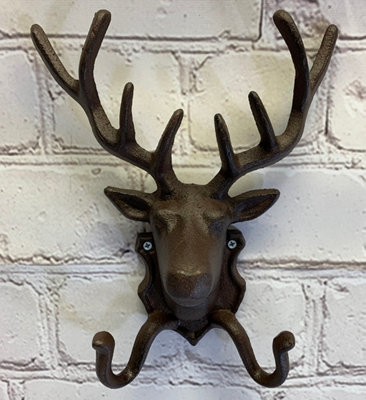 Cast Iron Stag Head Wall Coat Hook Rack | DIY at B&Q