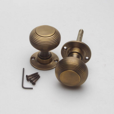 Castelion Antique Brass Beehive Rim or Mortise Door Knobs