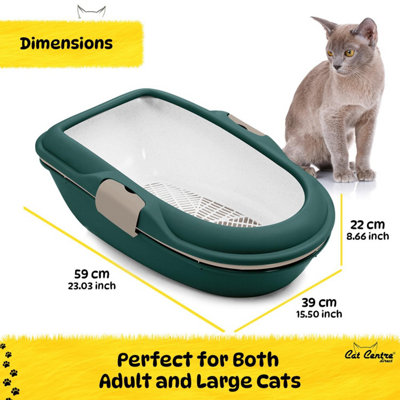 CAT CENTRE 59cm Green Jumbo Scoopless Open Cat Litter Tray - Built-in ...
