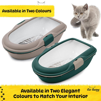 CAT CENTRE 59cm Green Jumbo Scoopless Open Cat Litter Tray - Built-in ...