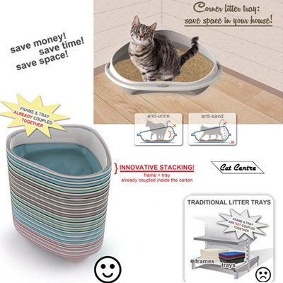 CAT CENTRE Corner Jumbo Tray + Litter Tray Mat Set in Pink