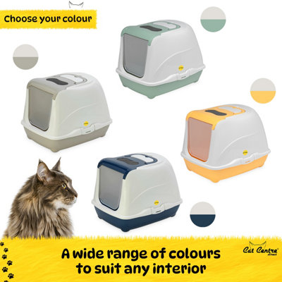 CAT CENTRE Dark Blue Hooded Flip Cat Litter Tray + Blue Tray Mat ...