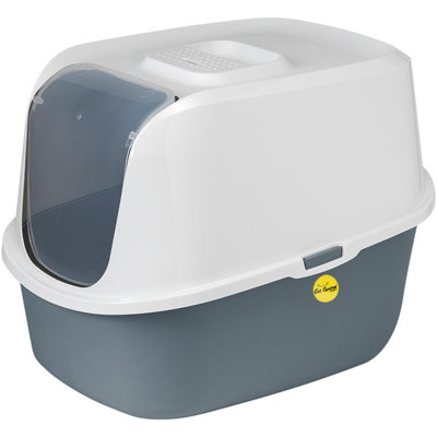 Cat Centre Dark Grey Hooded Cat Litter Tray with Flap Door & Charcoal ...