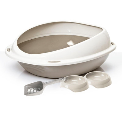CAT CENTRE Grey Bundle of Large Oval Litter Tray with High Rim + 2 x ...