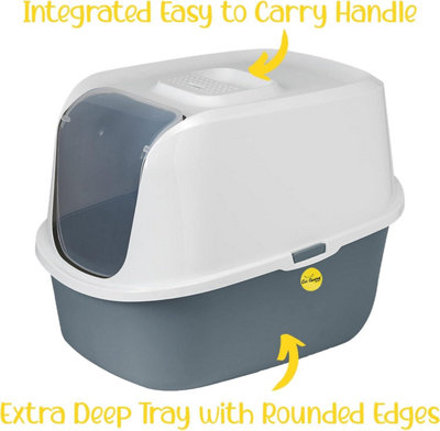 CAT CENTRE Hooded Litter Tray Bundle with x2 0.3L Smarty Bowls and ...