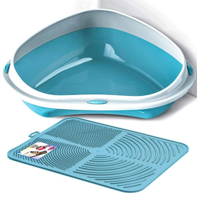 CAT CENTRE Jumbo Corner Litter Tray with Nonslip Mat in Blue | DIY at B&Q