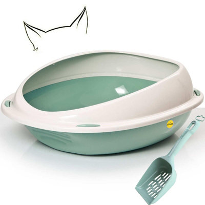 CAT CENTRE Jumbo Oval Open Litter Tray With Rim + Litter Scoop Bundle ...