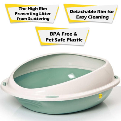 CAT CENTRE Jumbo Oval Open Litter Tray With Rim + Litter Scoop Bundle Green
