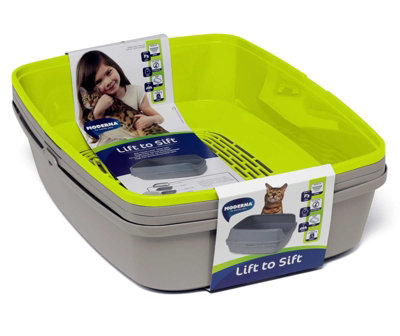 CAT CENTRE Large 50cm Scoopless Grey Open Cat Litter Tray with High ...