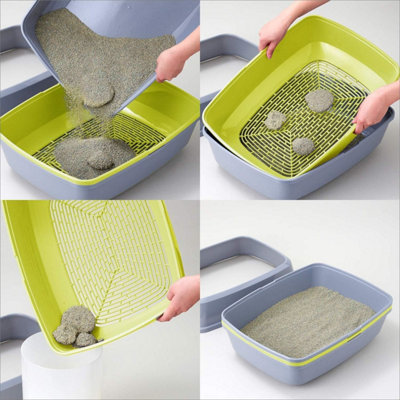 CAT CENTRE Large 50cm Scoopless Grey Open Cat Litter Tray with High ...