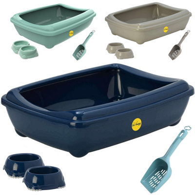 CAT CENTRE Large Open Litter Tray with Scoop and x2 0.3L Smarty Bowls ...