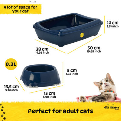 CAT CENTRE Large Open Litter Tray with Scoop and x2 0.3L Smarty Bowls ...