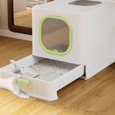 Cat Litter Box Kitten Litter Tray Pet Toilet with Lid and Scoop,Flap ...