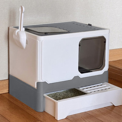 Cat Litter Box with Lid and Scoop Drawer Type Easy Cleaning Non Sticky