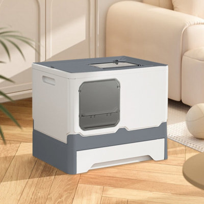 Cat Litter Box with Lid and Scoop Drawer Type Easy Cleaning Non Sticky