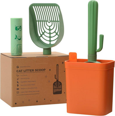 Cat Litter Scoop with Holder - 2 Biodegradable Straw Plastic Shovel ...