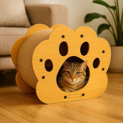 Cat Scratcher House, Bed and Hideaway - Cute 3-in-1 Kitten Cave Lounger ...