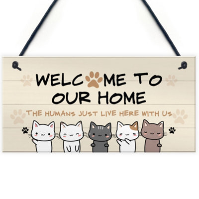 Cat Sign Welcome To Our Home Cat Lover Gift Hanging Door Sign Gift For ...