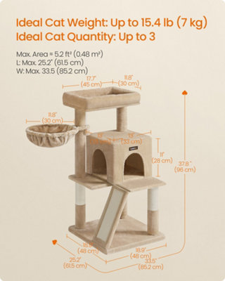 Cat Tree, Cat Tower, Widened Perch for Large Cats, Camel Brown