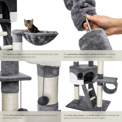 Cat Tree Hansi - 243 to 260 cm, sisal cat scratching posts - grey/white