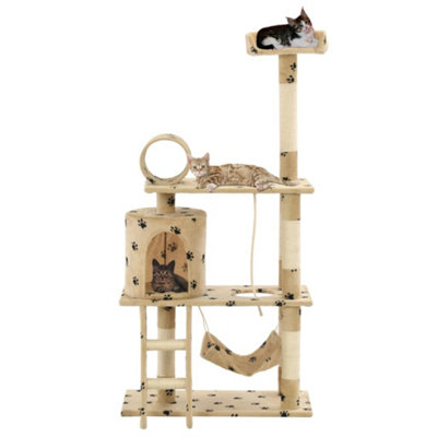 Cat Tree with Sisal Scratching Posts 140 cm Beige Paw Prints