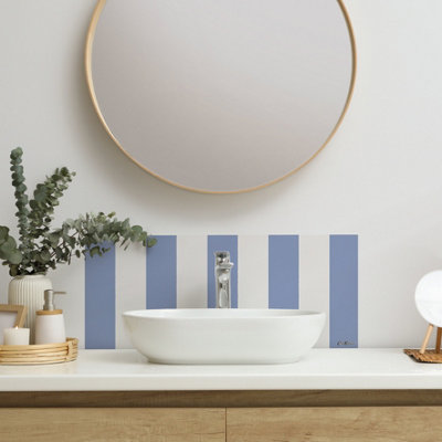 Cath Kidston Stripe Glass Splashback - Blue (600x250mm) | DIY at B&Q