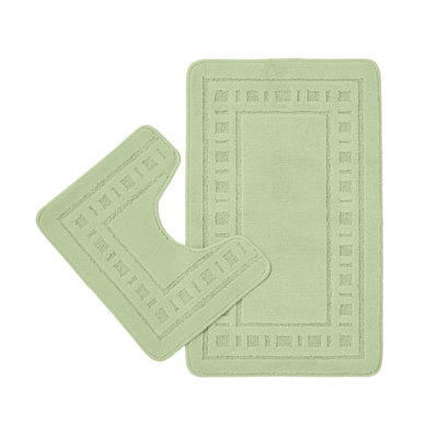 Catherine Lansfield Bathroom Armoni Bath Mat and Pedestal Set Sage