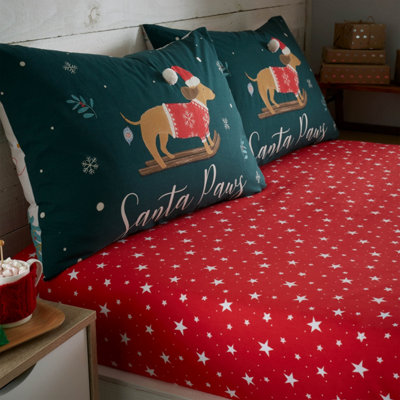 Catherine Lansfield Bedroom Christmas Stars Fitted Sheet 25cm Depth Red ...