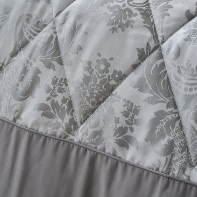 Catherine Lansfield Bedroom Damask Jacquard Quilted 240x260cm Bedspread Silver Grey