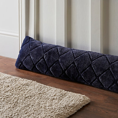 Catherine Lansfield Cosy Diamond Faux Fur Door Draught Excluder Navy Blue