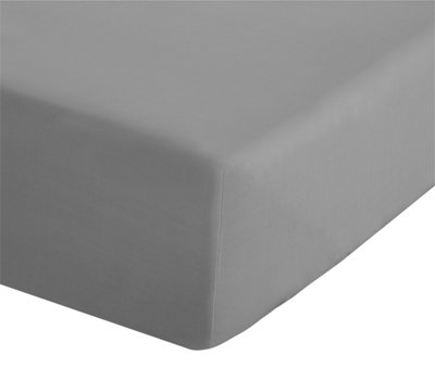 CATHERINE LANSFIELD EASY IRON PERCALE COMBED FITTED SHEET 35CM DEPTH GREY