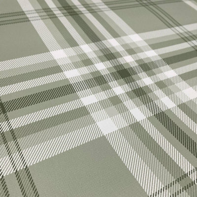 Catherine Lansfield Kelso Check Wallpaper Sage Green Muriva 165526