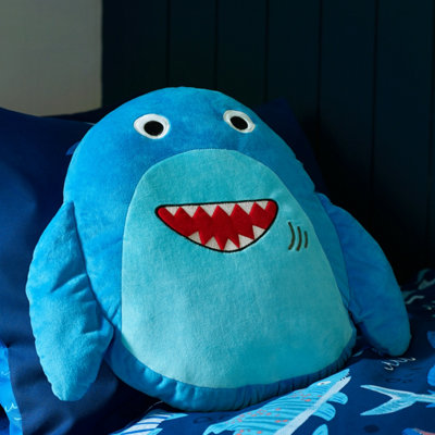 Catherine Lansfield Kids Sheldon the Shark 3D Shaped Cushion Navy Blue