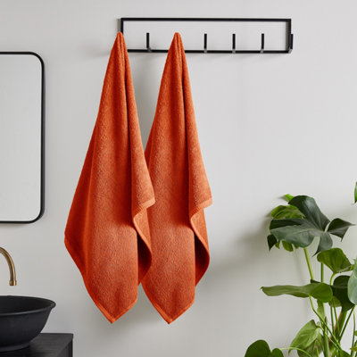 Catherine Lansfield Quick Dry Cotton 90x140 cm Bath Sheet Pair Orange