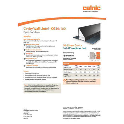 Catnic CG50/100 50mm Cavity Wall Lintel - Durable Galvanised Steel 1800mm
