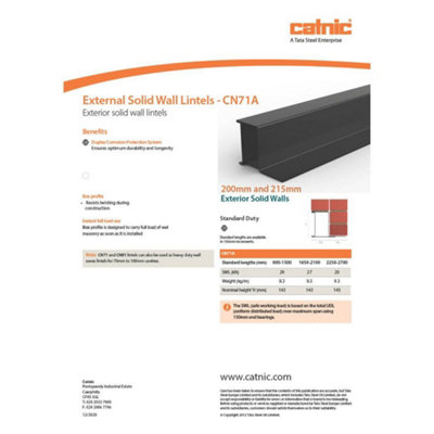 Catnic CN71A Steel Box Lintel For External Solid Walls Length 1500mm