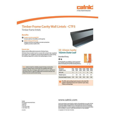 CATNIC CTF5 TIMBER FRAME LINTEL FOR 50MM CAVITY CONSTRUCTION 1800MM