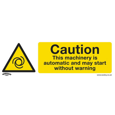 Caution Automatic Machinery Safety Sign - Rigid Plastic 300mm x 100mm ...